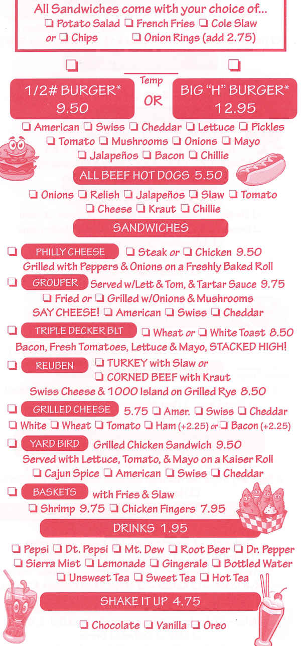 Bacon Diner Menu, Bluffton, SC