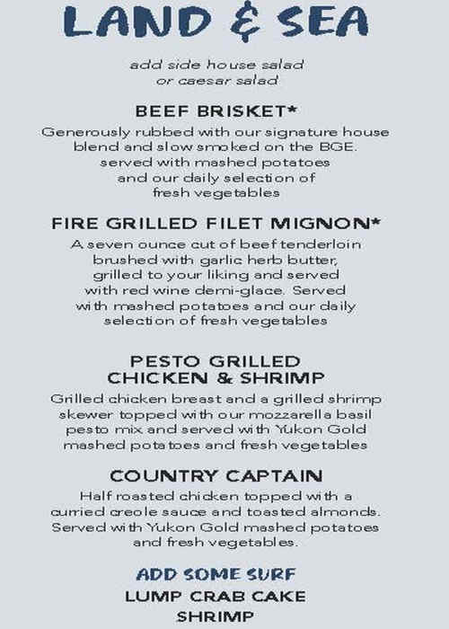 Salty Dog Menu, Bluffton, SC