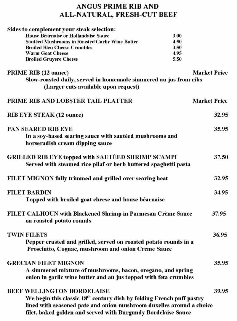 Calhoun Corners Menu, Clemson, SC