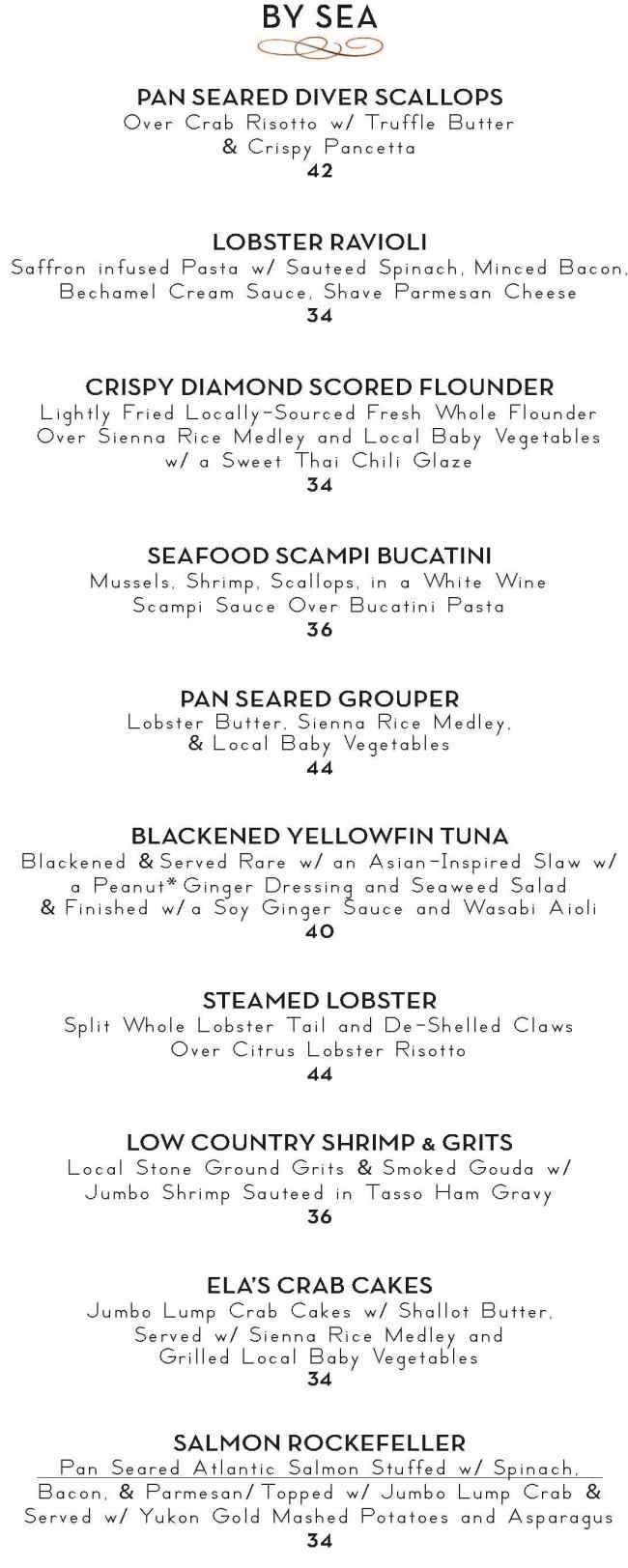 Ela's On the Water Menu, Hilton Head Island, SC