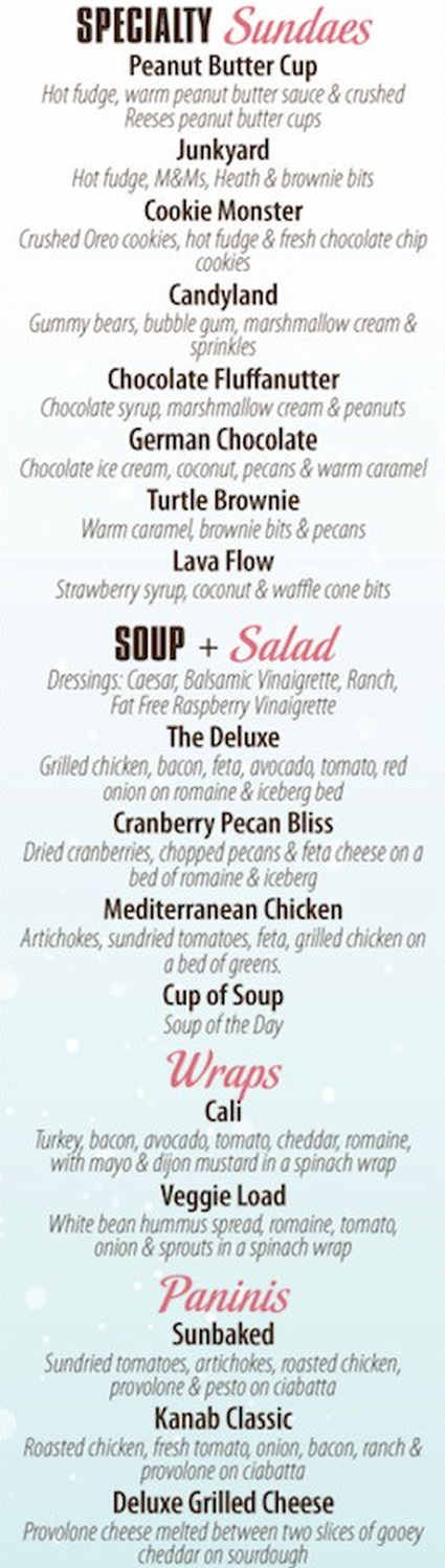 The Soda Fountain Menu, Kanab, UT