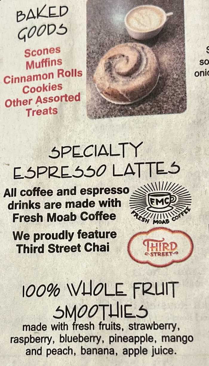 Red Rock Bakery & Cafe Menu, Moab, UT