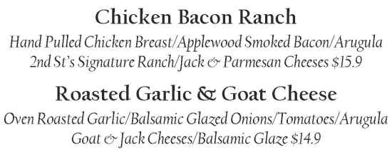 Second Street Bistro Menu, Williamsburg, VA
