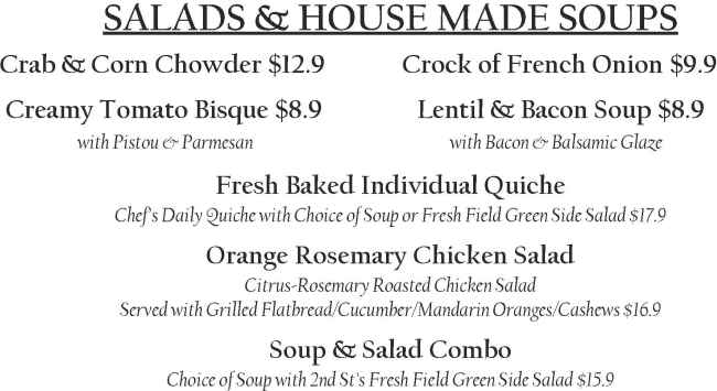 Second Street Bistro Menu, Williamsburg, VA