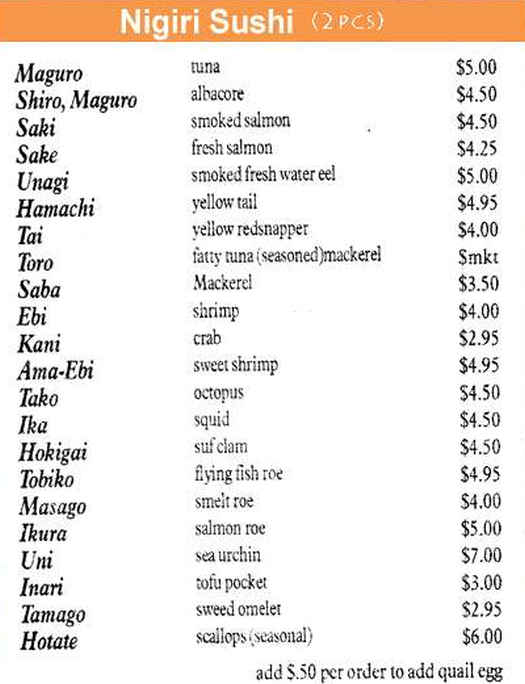 Sushiya Menu, Williamsburg, VA