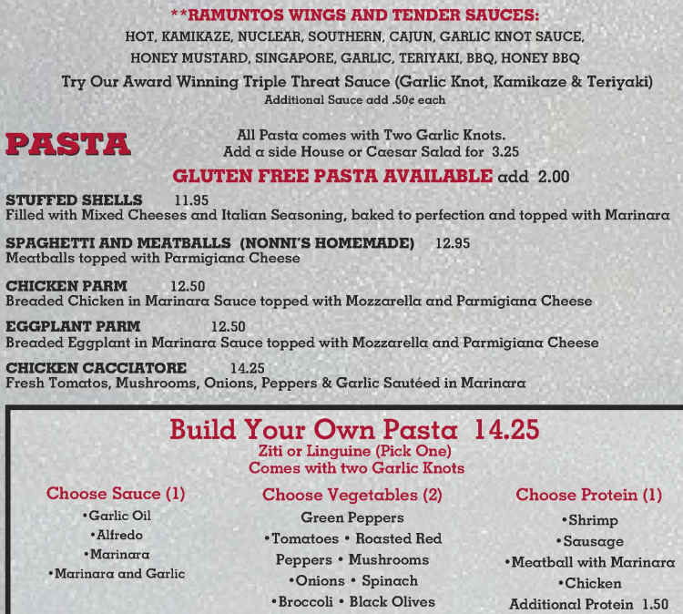 Ramunto's Brick Oven Pizza Menu, Bennington, VT