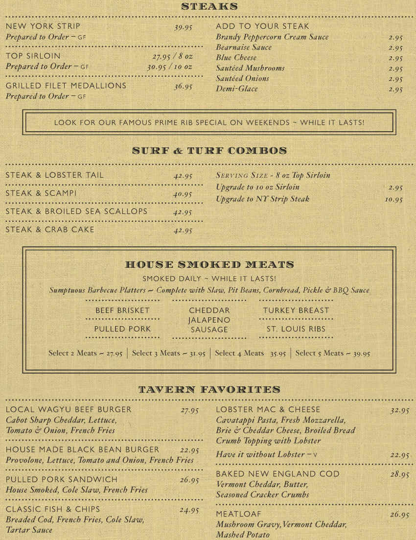 Publyk House Menu, Bennington, VT