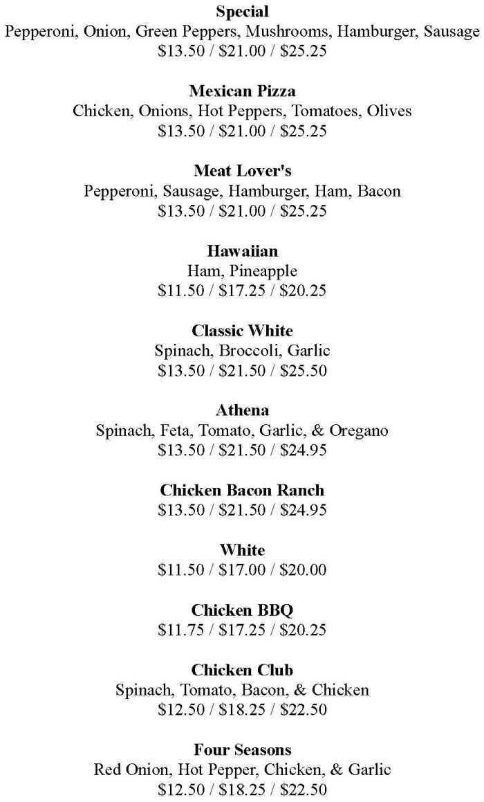 Vermont Inn Pizza Menu, Brattleboro, VT