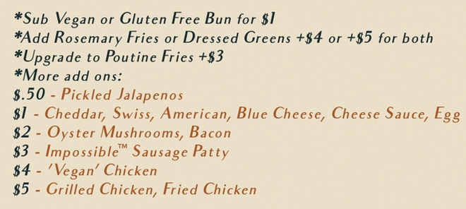 Mule Bar Menu, Winooski, VT