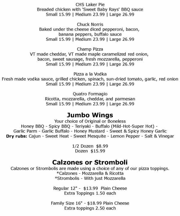 Three Brothers Pizza & Grill Menu, Colchester, VT