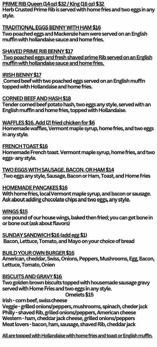 The Lighthouse Restaurant Menu, Colchester, VT