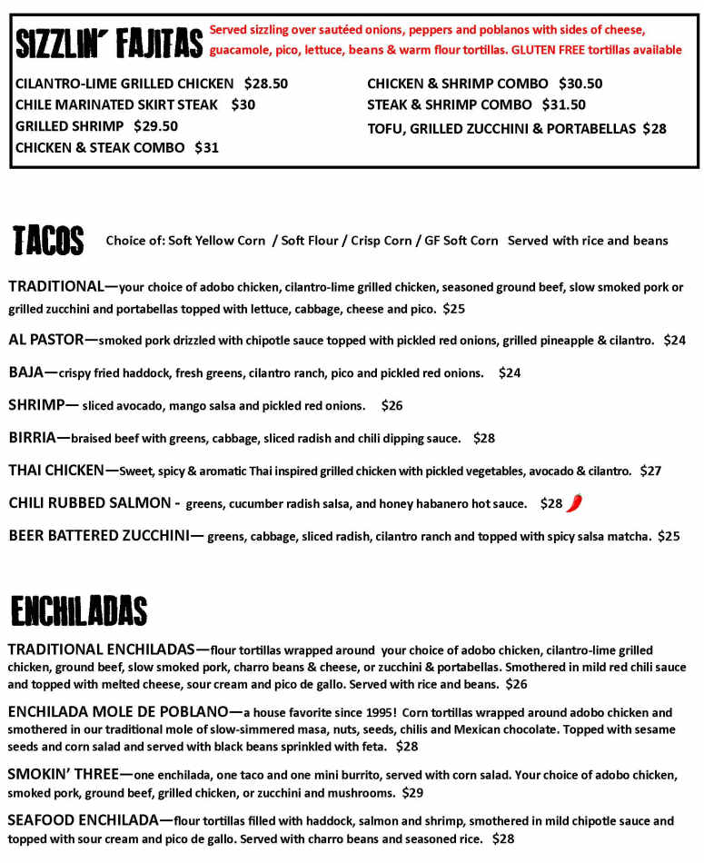 Gringo Jack's Menu, Manchester, VT