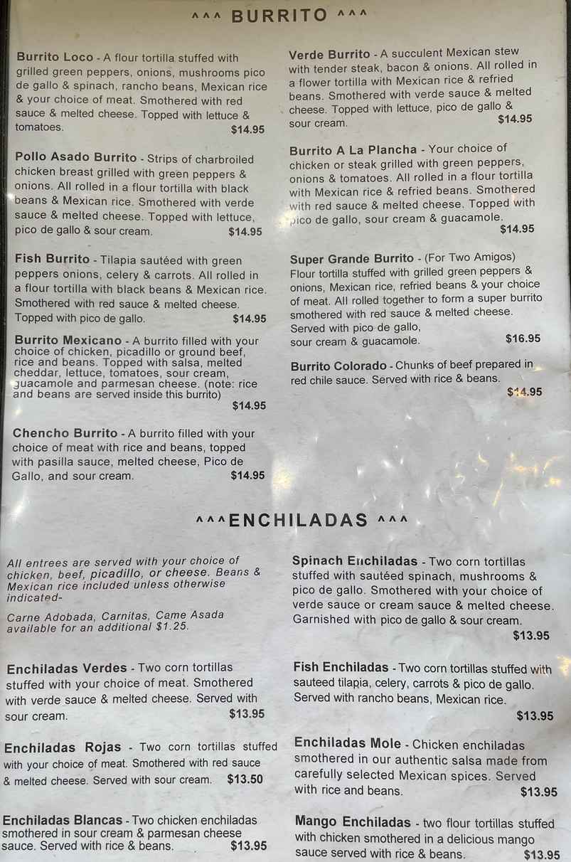 Arturo's Mexican Menu, Cheney, WA