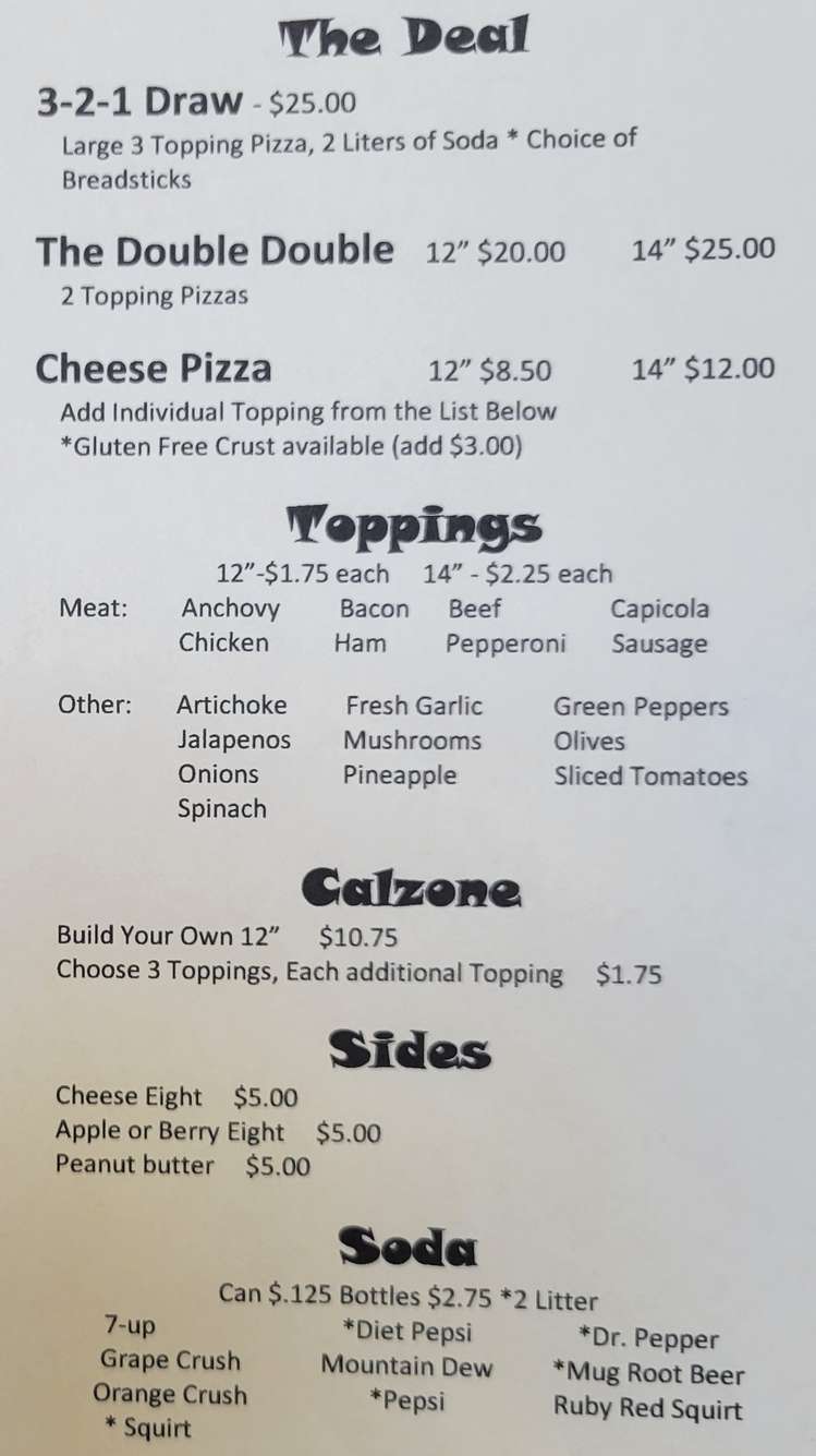 Dirks' Pizza Menu, Ellensburg, WA
