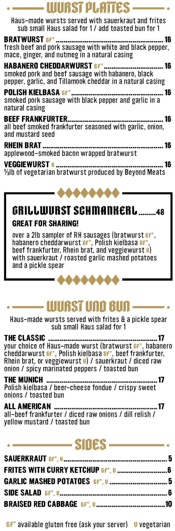 Rhein Haus Menu, Leavenworth, WA