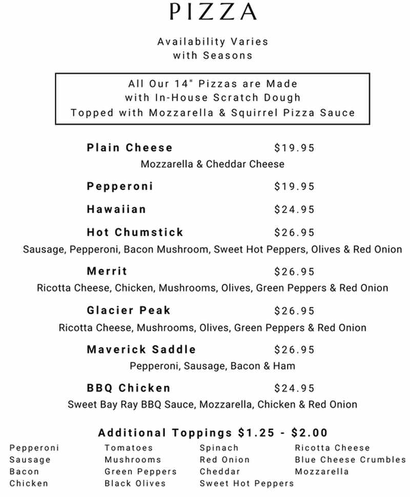 Squirrel Tree Restaurant Menu, Leavenworth, WA