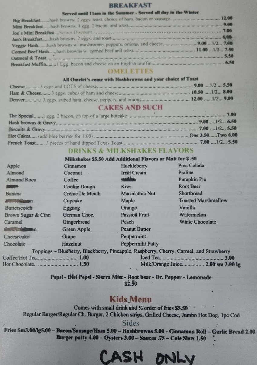 Sea J's Cafe Menu, Port Townsend, WA