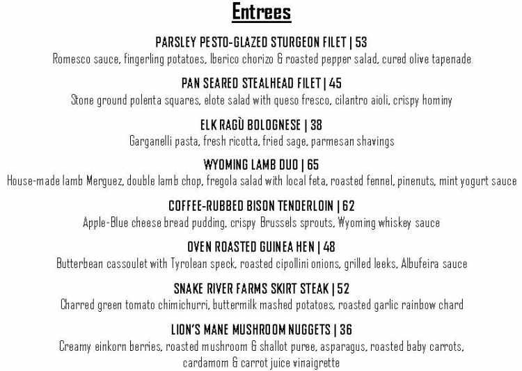 Piste Mountain Bistro Menu, Teton Village, WY